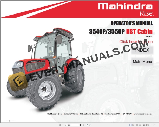 Mahindra Tractor 3540 3550 HST CABIN Operator Manual