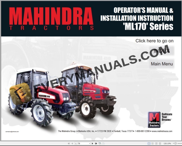 Mahindra Tractor ML170 Series Operator Manual, Installation Instruction