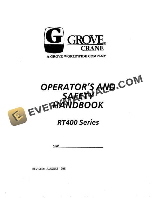 Grove RT400 Crane Operator, Service Manual