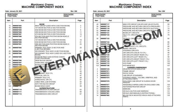 Grove YB7722XL Crane Parts Manual