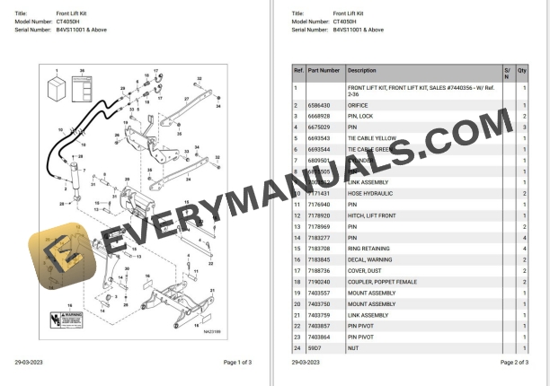 Bobcat CT4050H B4VS11001 & Above Parts Catalog