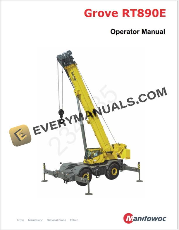 Grove RT890E Crane Operators Parts Service Manual and Diagrams