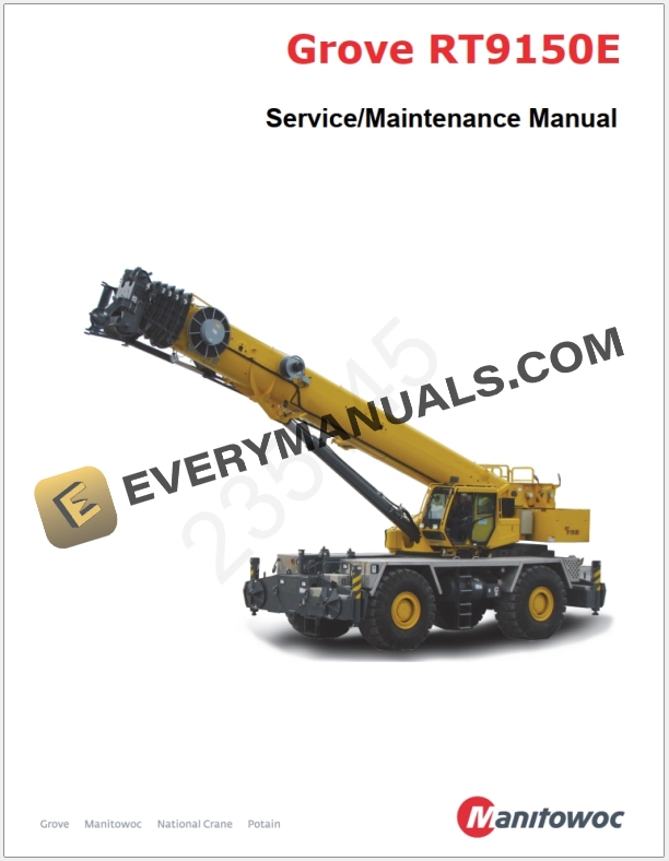 Grove RT9150E Crane Operator Parts Service Manual and Diagrams