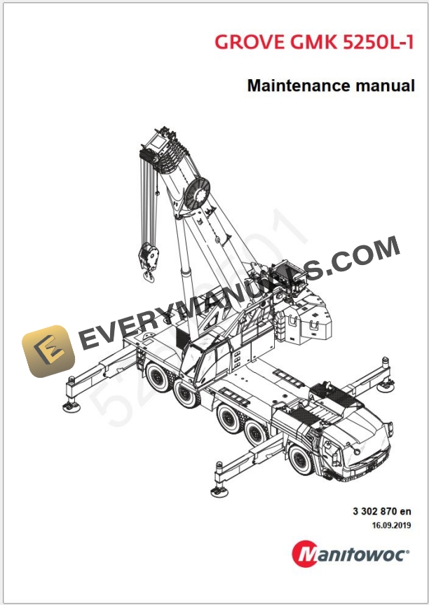 Grove GMK5250L-1 Crane Operators, Parts Manual and Schematics 23 09 2019
