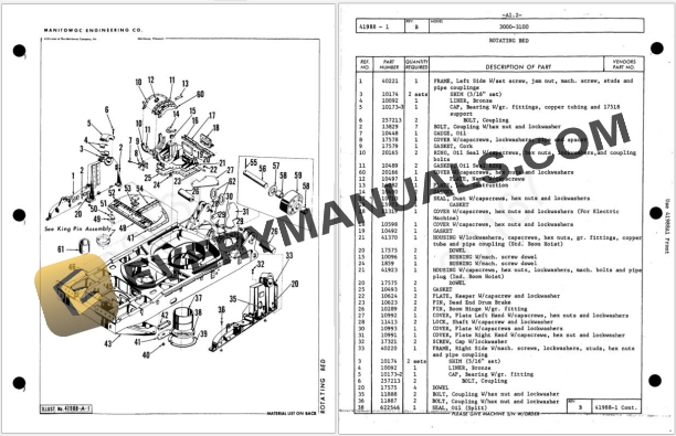Manitowoc 3000B Crawler Parts Manual and Capacity Charts