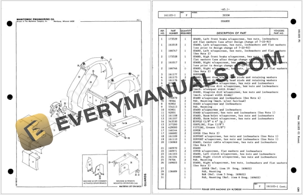 Manitowoc 3950D Crawler Parts Service Manual