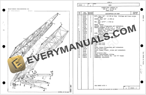 Manitowoc 4600R Ringer Parts Manual
