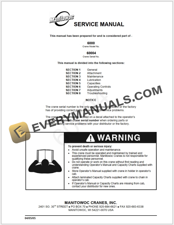 Manitowoc 6000 Crawler Service Manual