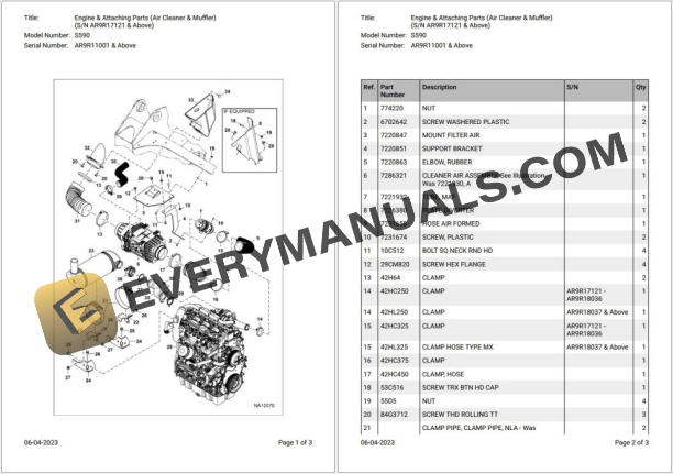 Bobcat S590 AR9R11001 & Above Parts Catalog
