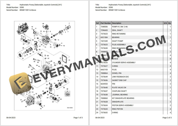 Bobcat S590 B5N811001 & Above Parts Catalog