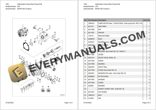 Bobcat S70 B57B11001 & Above Parts Catalog