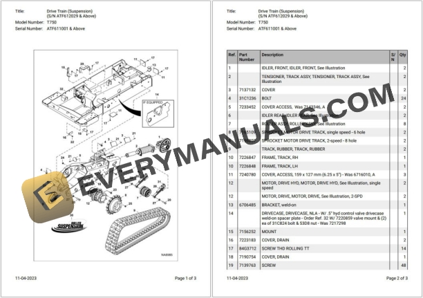 Bobcat T750 ATF611001 & Above Parts Catalog