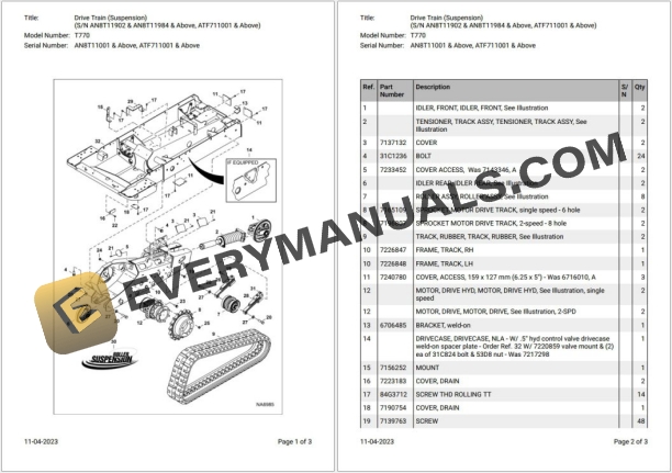 Bobcat T770 AN8T11001 & Above Parts Catalog