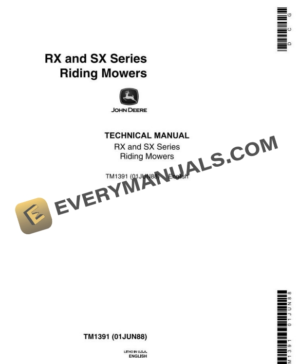 John Deere RX63 RX73 RX75 RX96 SX75 SX96 Riding Mowers Technical Manual ...