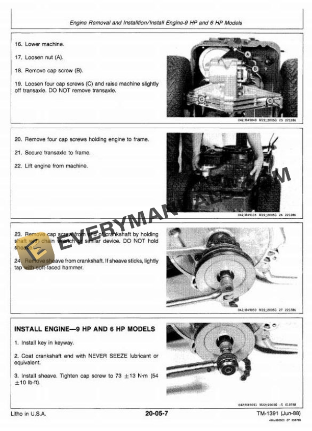 John Deere RX63 RX73 RX75 RX96 SX75 SX96 Riding Mowers Technical Manual ...