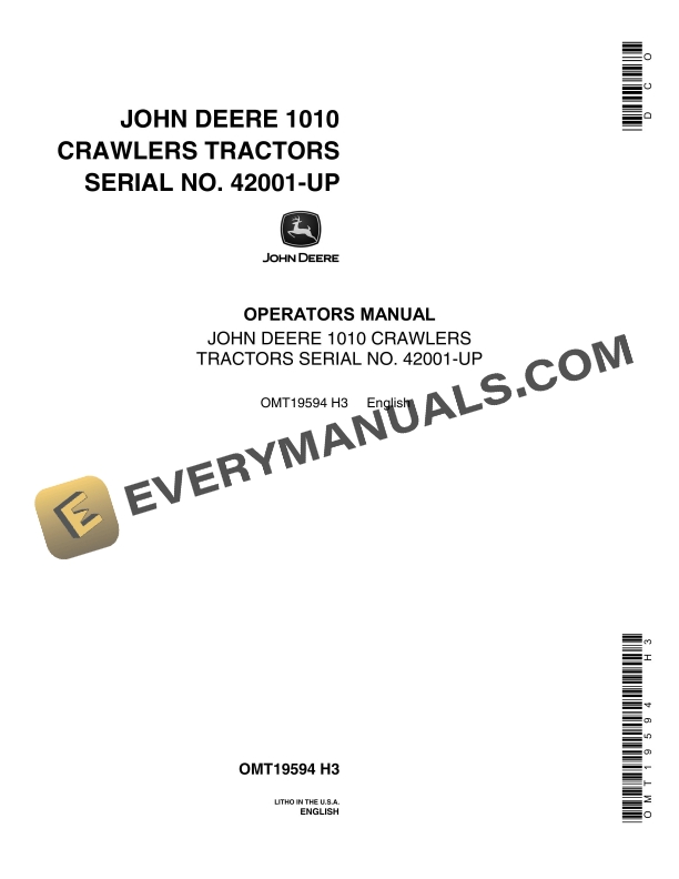 John Deere 1010 Tractor Operator Manual OMT19261