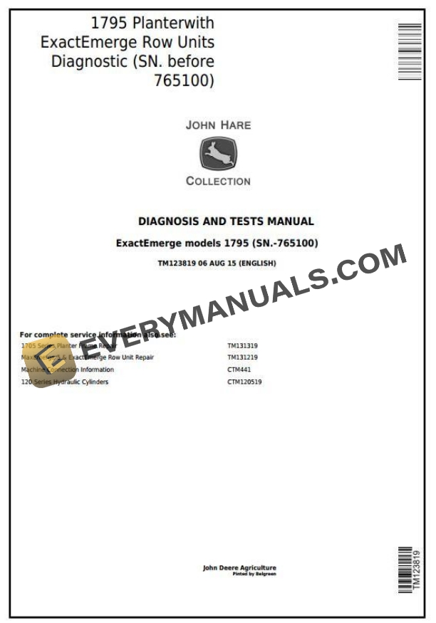 John Deere 1795 Planter Diagnostic Test Manual TM123819