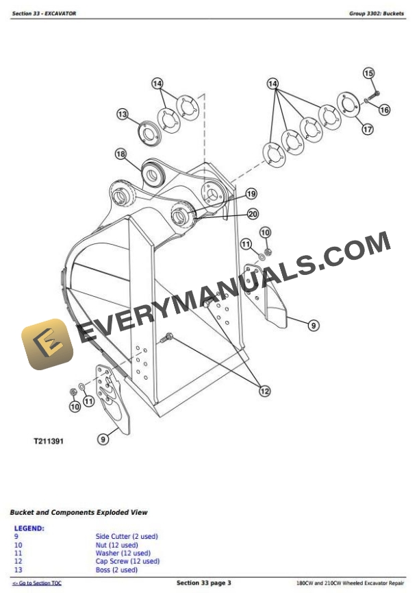 John Deere 180CW 210CW Wheeled Excavator Repair Technical Manual TM2287
