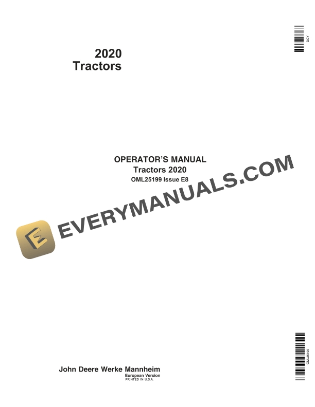 John Deere 2020 Tractors Operator Manuals OML25199
