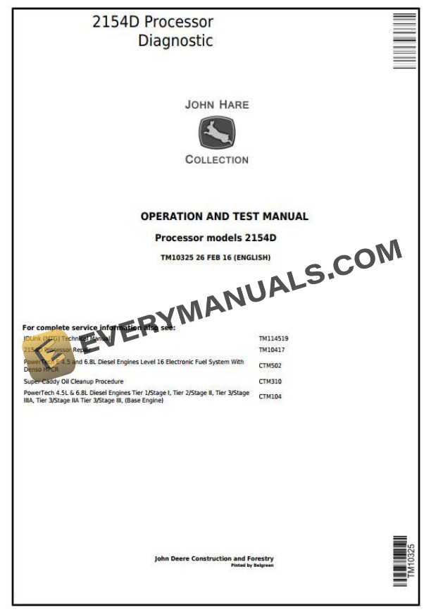 John Deere 2154D Processor Diagnostic Operation Test Manual TM10325