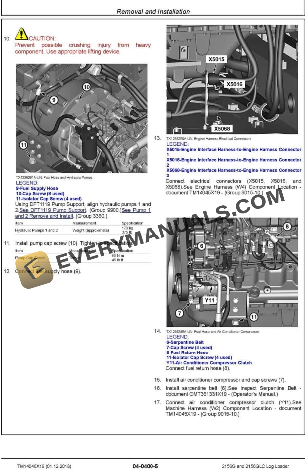 John Deere 2156G 2156GLC Log Loader Repair Technical Manual TM14046X19
