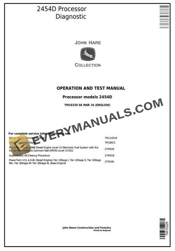 John Deere 2454D Processor Diagnostic Operation Test Manual TM10329