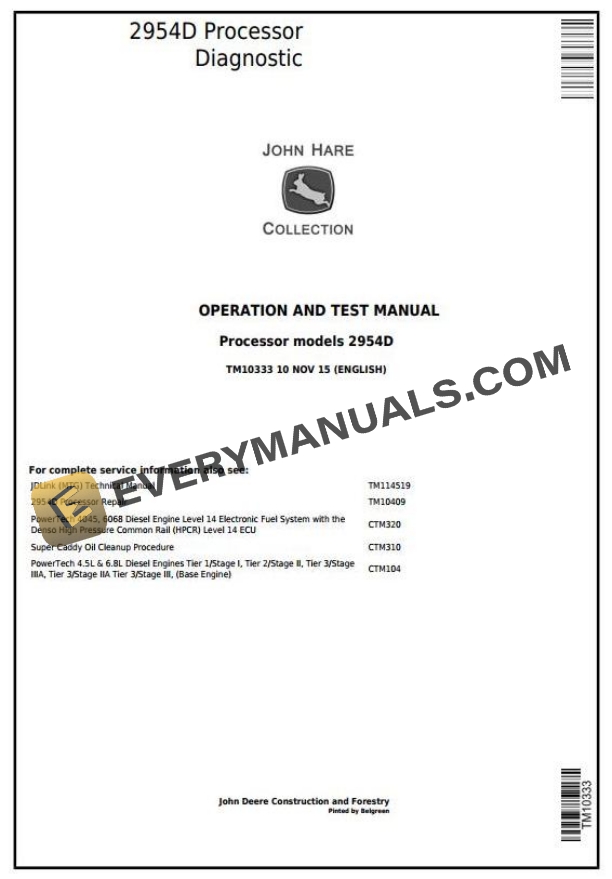 John Deere 2954D Processor Diagnostic Operation Test Manual TM10333