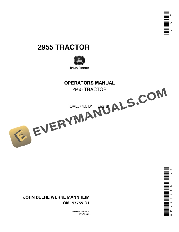John Deere 2955 Tractor Operator Manual OML57755