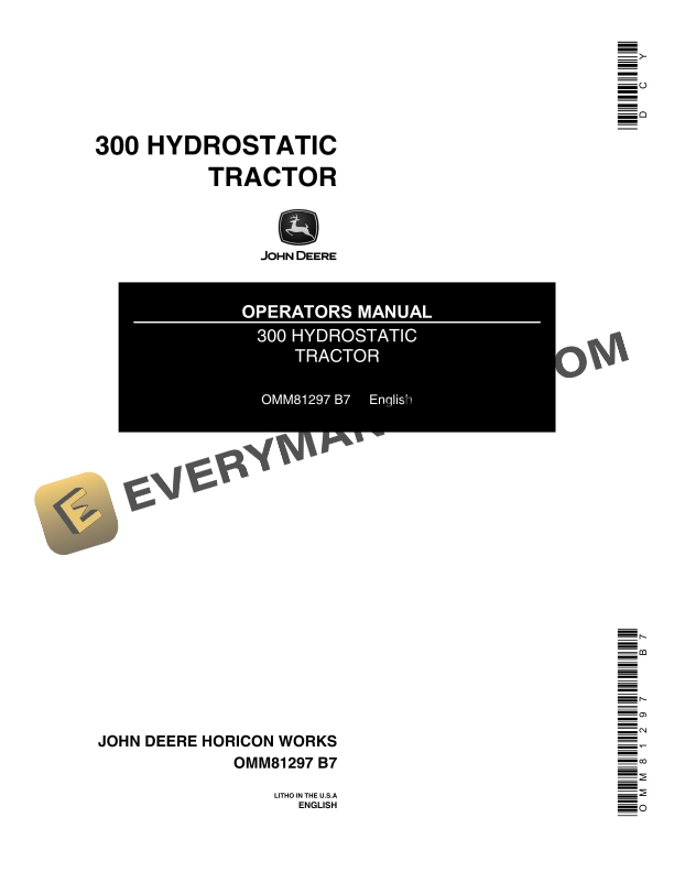 John Deere 300 Tractor Operator Manual OMM81297
