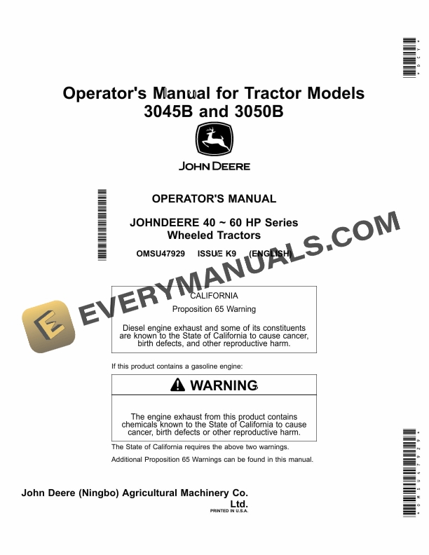 John Deere 3045b And 3050b Wheeled Tractors Operator Manuals OMSU47929