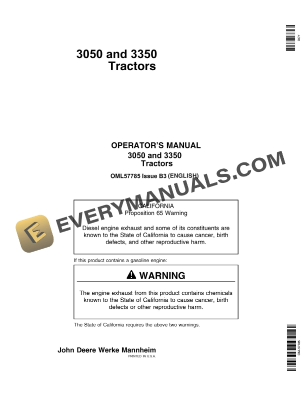 John Deere 3050 3350 Tractors Operator Manuals OML57785