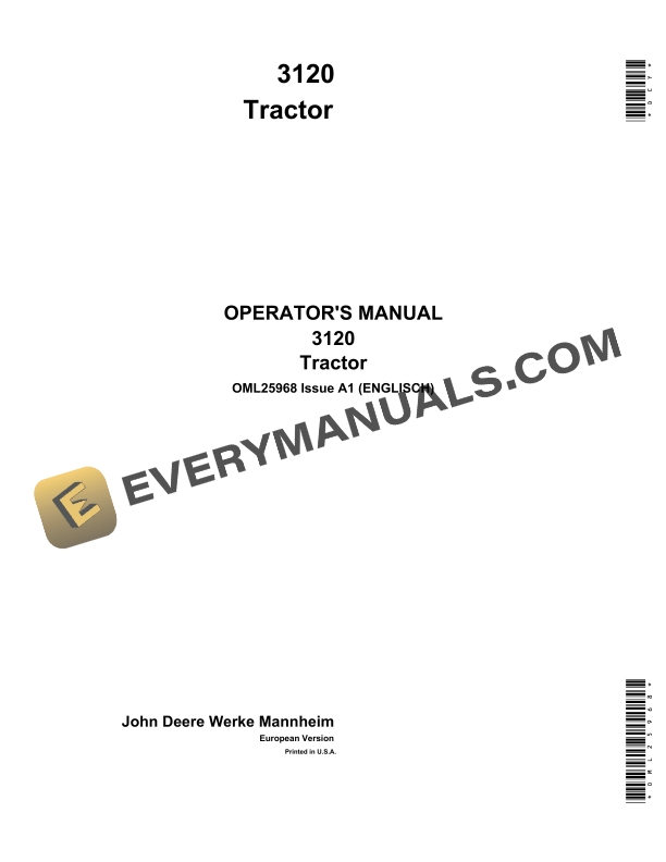 John Deere 3120 Tractors Operator Manuals OML25968