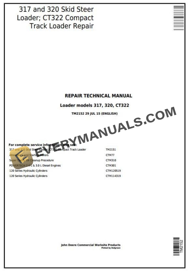 John Deere 317 320 CT322 Skid Steer Compact Track Loader Repair ...