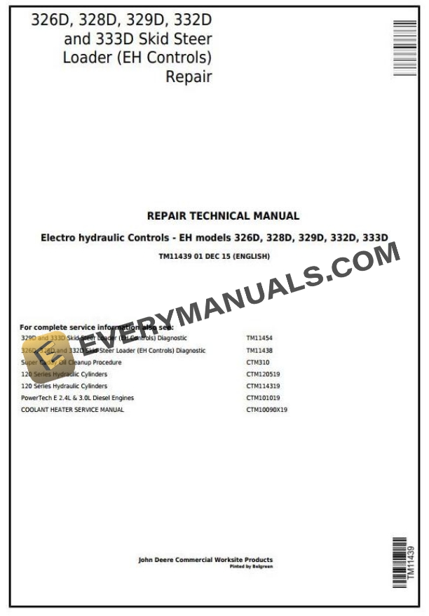 John Deere 326D 328D 329D 332D 333D Skid Steer Loader Repair Technical ...