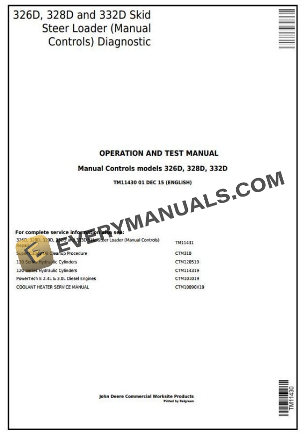 John Deere 326D 328D 332D Skid Steer Loader Diagnostic Operation Test ...