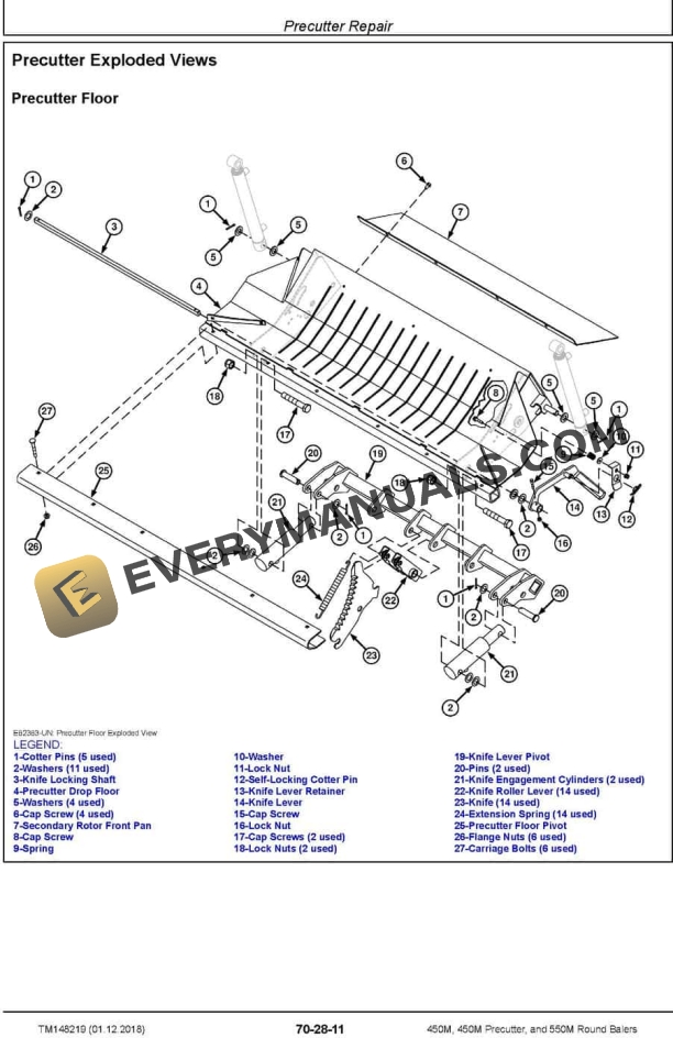 John Deere 450M 550M Precutter Round Balers Technical Manual TM148219