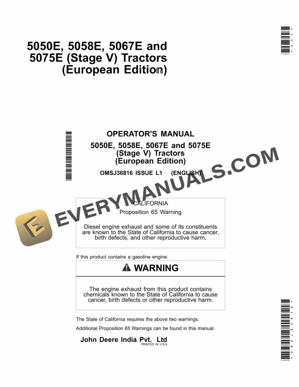 John Deere 5050e, 5058e, 5067e And 5075e (stage V) Tractors Operator ...