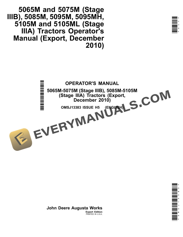 John Deere 5065m-5075m (stage Iiib), 5085m-5105m (stage Iiia) Tractors ...