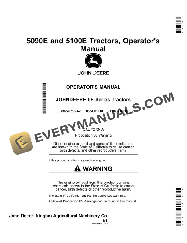 John Deere 5090E and 5100E Tractors Operator Manual OMSU59242