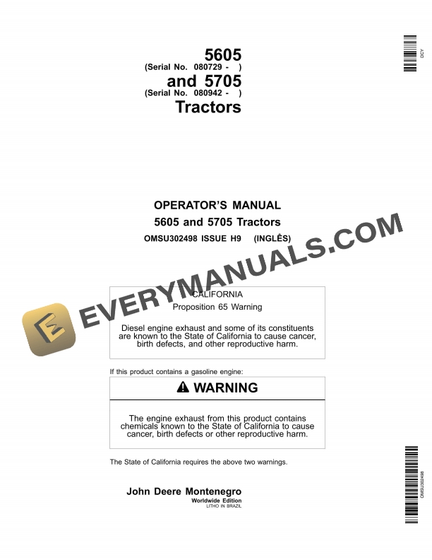 John Deere 5605 And 5705 Tractors Operator Manuals OMSU302498