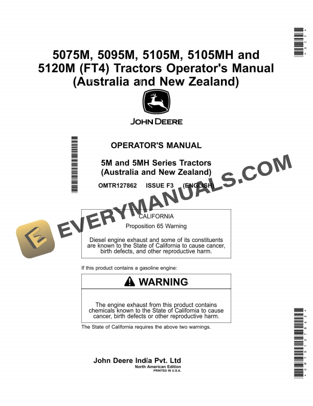 John Deere 5m And 5mh Series Tractors Operator Manuals OMTR127862