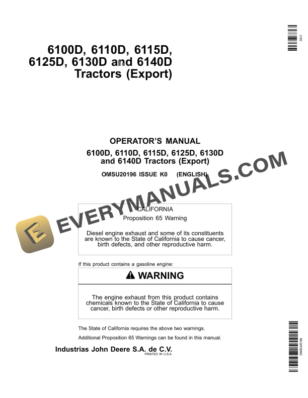 John Deere 6100d, 6110d, 6115d, 6125d, 6130d And 6140d Tractors ...