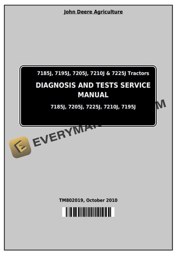John Deere 7185J 7195J 7205J 7210J 7225J Tractor Diagnosis Test Service ...