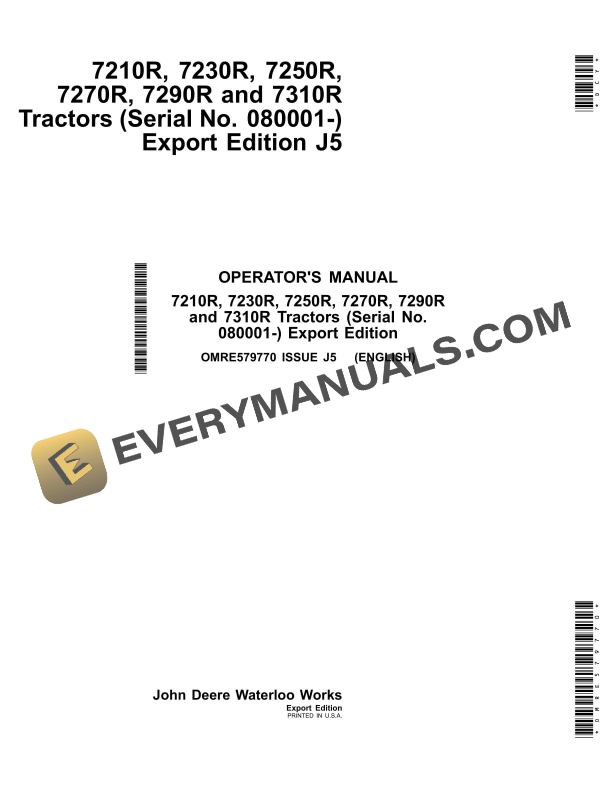 John Deere 7210r, 7230r, 7250r, 7270r, 7290r And 7310r Tractors ...