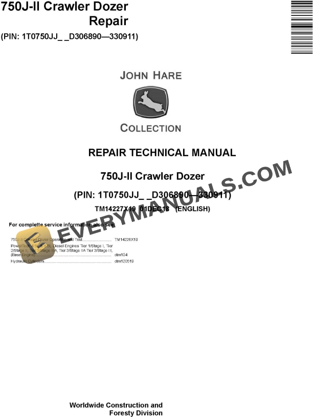 John Deere 750J-II Crawler Dozer Repair Technical Manual TM14227X19