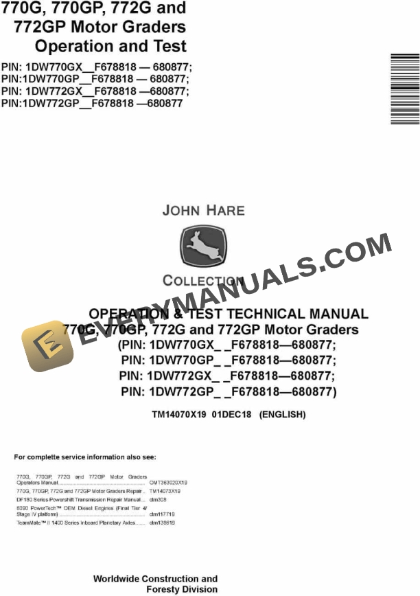 John Deere 770G 770GP 772G 772GP Motor Grader Operation Test Technical ...