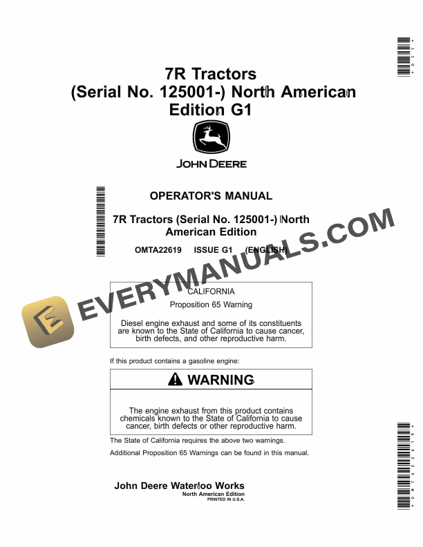 John Deere 7R Tractor Operator Manual OMTA22619