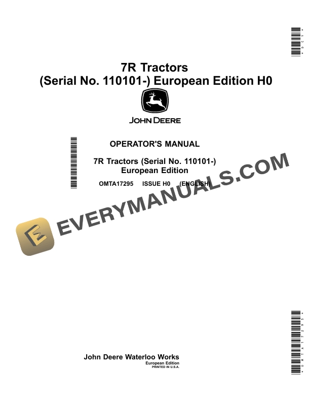John Deere 7r Tractors Operator Manuals OMTA17295