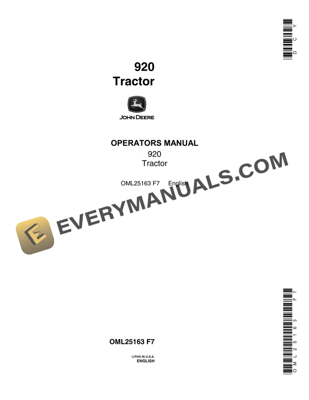 John Deere 920 Tractors Operator Manuals OML25163