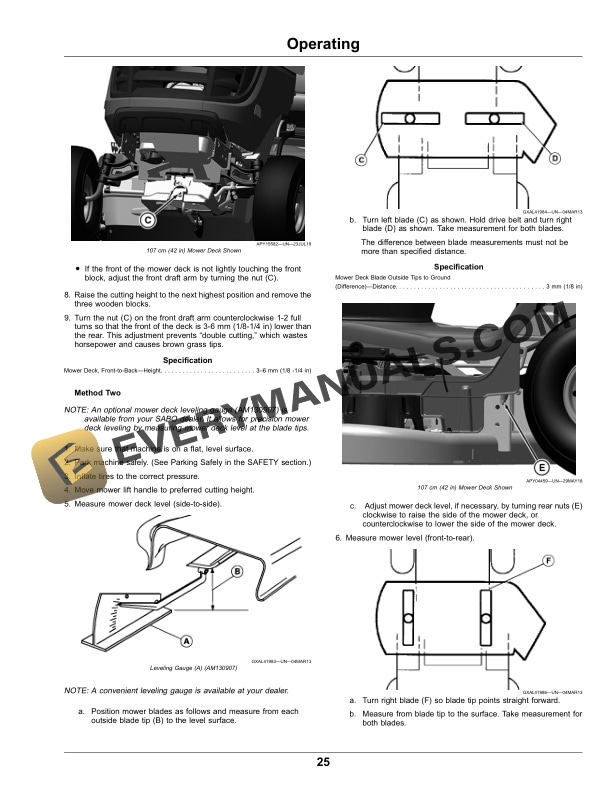 John Deere 92h, 107s, And 107h Sabo Lawn Tractors Operator Manuals ...